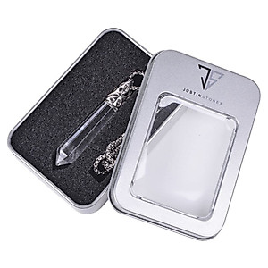 Natural Clear Quartz Gemstone Hexagonal Pointed Reiki Chakra Pendant Necklace 20 Inch High-grade Iron Gift Box