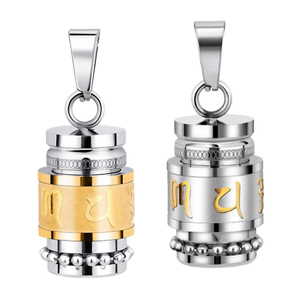 freneci Tibetan Buddhist Prayer Wheel Pendant Nepal Om - Silver, 23x12mm