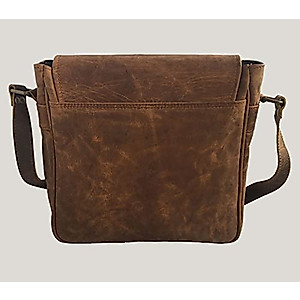 Madosh, Vintage Style Messenger Buffalo Leather Hunter Crossbody Ladies Brown Satchel Half Flap Shoulder Purse Office Work Bag