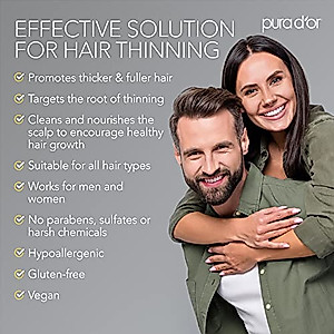 PURA D'OR Anti-Thinning Advanced Therapy Biotin Shampoo & Conditioner Hair Care Set, Clinically Proven, DHT Blocker Hair Thickening Products For Women & Men, Natural Daily Routine Shampoo, 16oz x 2