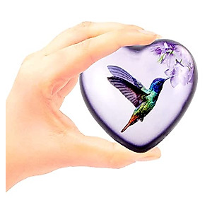 Hummingbird Heart Keepsake Urn, Hummingbird Mini Heart Urn for Ashes, Hand Painted Sharing Heart Urn with Stand, Velvet Case & Bag (Heart Keepsake)