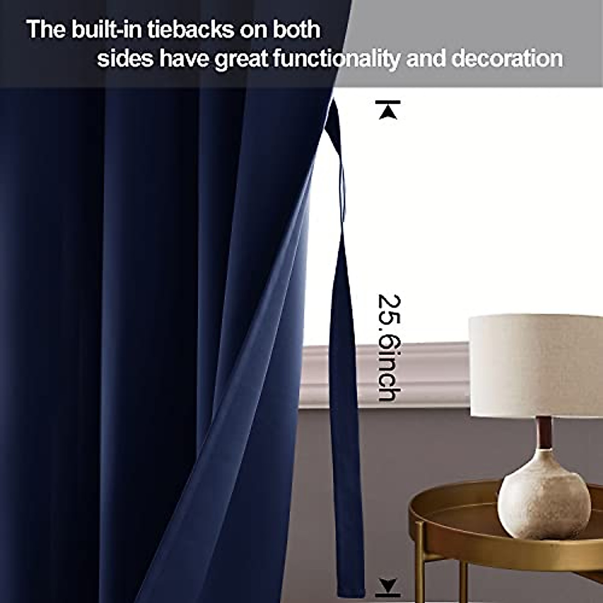 JIUZHEN Blackout Curtains with Tiebacks - Thermal Insulated, Light Blocking and Noise Reducing Grommet Curtain Drapes for Bedroom and Living Room, Set of 2 Panels, 42 x 63 Inch Length, Navy Blue