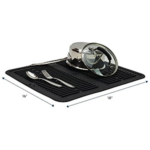 S&T INC. Silicone Mat for Kitchen Counter, Kitchen Drying Mat, Large Dish Drying Mat Silicone, Heavy Duty, Non-Slip, Dishwasher Safe and Heat Resistant, Black, 16 Inch x 18 Inch, 1 Pack