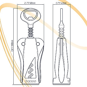 Deiss LUX Wine Opener, All-Metal Wing Corkscrew Wine Bottle Opener with Built-in Beer Bottle Opener - Ergonomic Cork Screw Wine Corker, Silver Matte Coating, Velvet Storage Pouch (SILVER)
