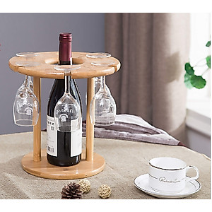 Cedilis Countertop Wine Glass Rack, Tabletop Bamboo Wine Bottle Holder, Wine Glasses Storage Stand, Holds 6 Glasses and 1 Bottle, Perfect for Home Kitchen Decor, Bar, Wine Cellar