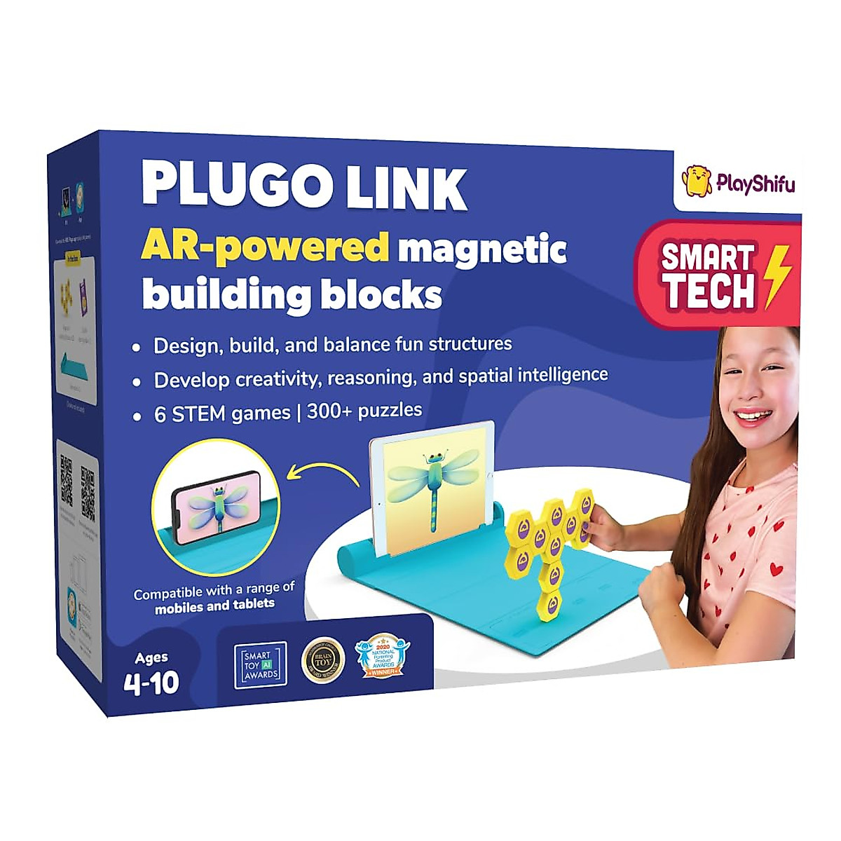 PlayShifu Plugo Link (Kit + App) : Smart Magnetic Tiles + Building Toy with Puzzles for Kids Age 4 to 10, STEM Learning and Birthday Gifts for Boys & Girls (Works with Tabs/Mobiles)