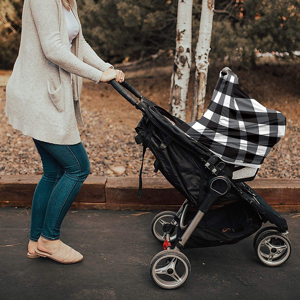 Baby Nursing Cover for Breastfeeding, Buffalo Plaid Black and White Checker Breathable Stretchy Nursing Scarf Carseat Canopy for Boys or Girls Stroller Car Seat Covers Tartan Check Lattice