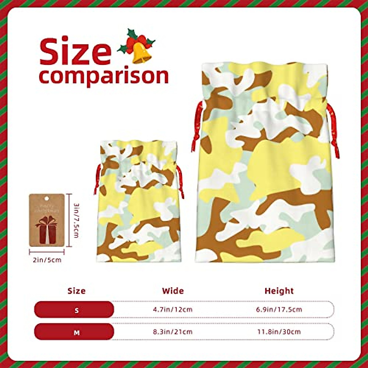 Drawstrings Christmas Gift Bags Light-Yellow-Camouflage-Desert Presents Wrapping Bags Xmas Gift Wrapping Sacks Pouches Medium