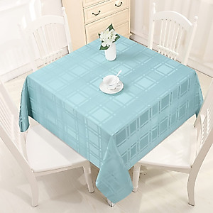 JUCFHY Square Spring Table Cloth Solid Plaid Jacquard Tablecloth Elegance Water Resistant Contemporary Woven Decorative Table Cover,Spillproof Soil Resistant Holiday Tablecloth,60 X 60 Inch,Turquoise