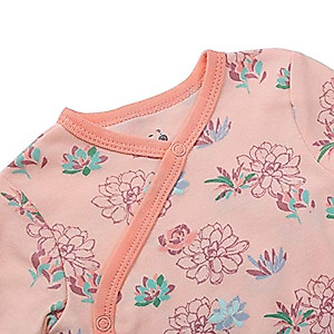 Asher and Olivia Baby Girl’s 3-Pack Long-Sleeve Kimono Bodysuits, Side Snap Bodysuit Set Coral Pink, Flower Print 0-3 Months