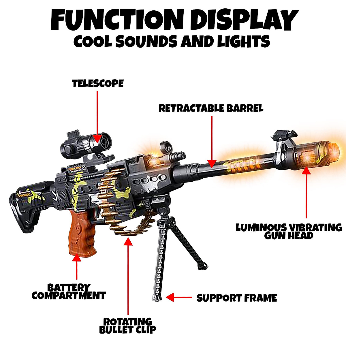 ArtCreativity Toy Gun with Scope, Stand and Realistic Sound Effects - Military Toy for Boys Aged 8-12