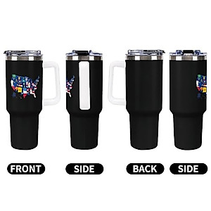 Flag Map of U.s. Insulated Tumblers with Handle Stainless Steel Coffee Mug Funny Travel Cup with Lid Straw 40oz