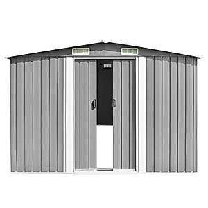 vidaXL Garden Shed Outdoor Patio Balcony Backyard Terrace Tool Furniture Equipment Storage House Building Garage Gray Galvanized Steel