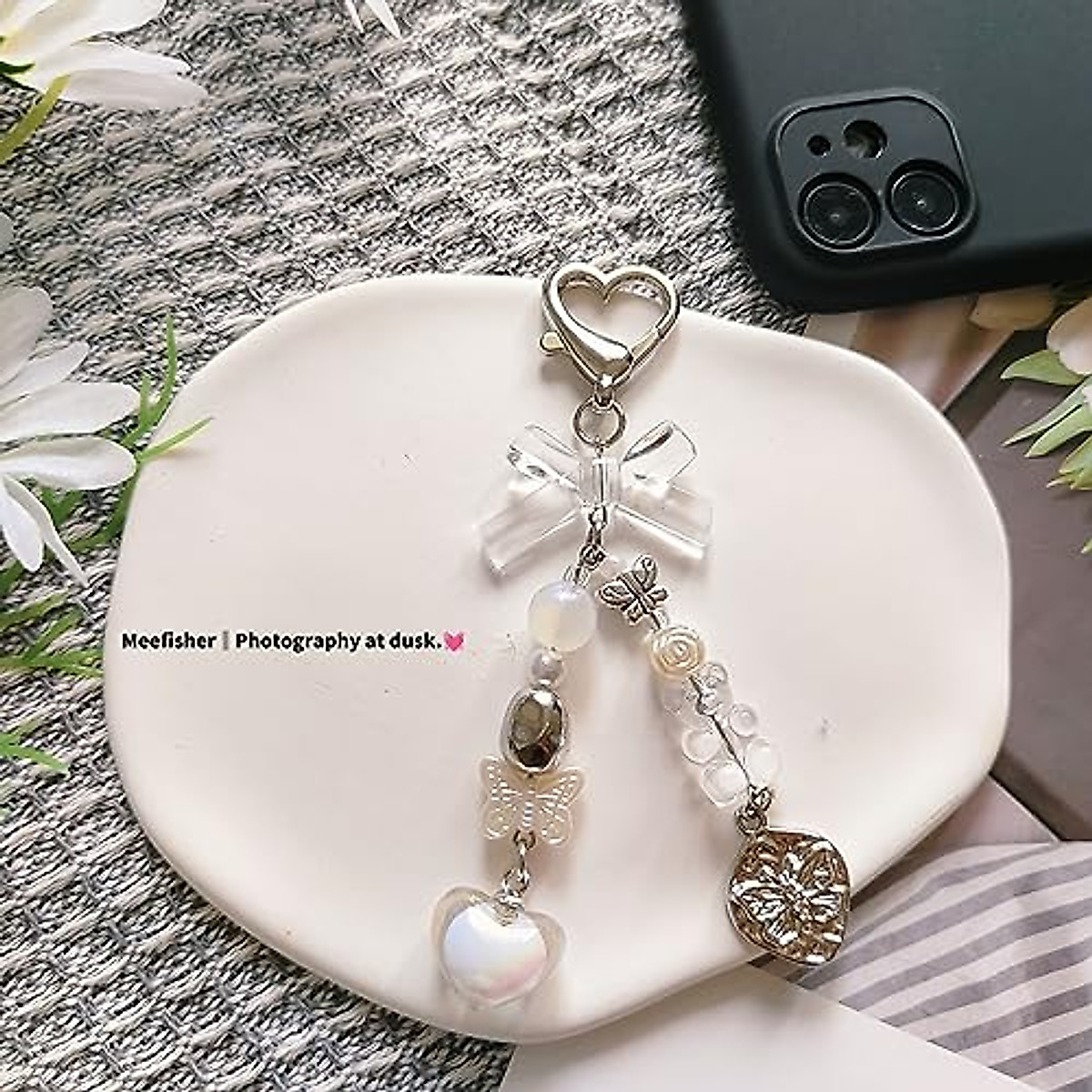 Meefisher White Bear Y2K Aesthetic Accessories Gift Keychain Cute Love Heart Keyring for Girl Women Bag Charms Pendant, Kawaii Jewelry Gifts