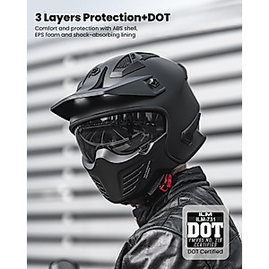 ILM Open Face Motorcycle 3/4 Half Helmet for Dirt Bike Moped ATV UTV Motocross Cruiser Scooter DOT Model 726X (Matte Black,L)
