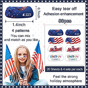 80 Pairs of Independence Day Sports Eye Stickers with Patriotic Designs 4th of July Face Decorations for Patriotic Party,and Eye Strips for Baseball or Field Hockey Sports Used on Game Day