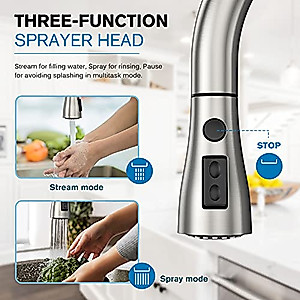 Kitchen Faucets, Kitchen Faucet with Pull Down Sprayer, High Arc Single Handle Kitchen Sink Faucet with Water Lines, Brushed Nickel Kitchen Faucet with Sprayer, RV Kitchen Sink faucets