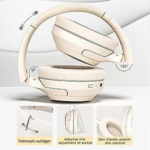 iKF-T1 Pro Wireless Wired Headphones Call Noise Cancelling Bluetooth Headset Bass Stereo Sound 100 Hours Using Time Built-in Microphone Pairing 2 Devices Compatible iOS/Android (Off-White)