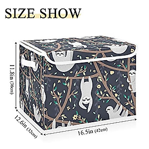 innewgogo Sloths Storage Bins with Lids for Organizing Foldable Storage Box With Lid with Handles Oxford Cloth Storage Cube Box for Pets Toys