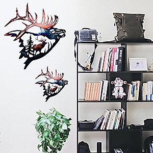 15'' Rustic Metal Elk art Wall Decor Unique Cabin Hunting Reindeer Wall Decor for Living Room, Bedroom, Bathroom Indoor,Farm Outdoor - Family Artwork Handcraft Gift