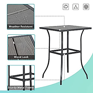 Verano Garden 3 Pieces Patio Bar Set, All Weather Outdoor Bistro Set, High Top Patio Table with Wooden Look Top and Chairs with Soft Cushion for Patio, Backyard, Porch, Garden or Poolside