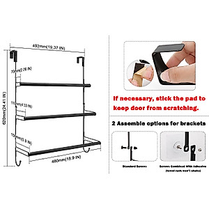 Livabber 3-Tier Over The Door Towel Rack, All Metal Towel Rack with Hooks for Door Hanging, Behind Door Towel Bar Towel Storage Holder for Bathroom Accessories, 19.37" L x 5.9" Wx 24.4" H(Black)