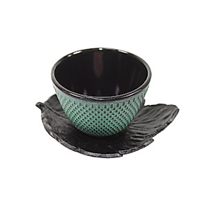1 Black Leaf Teacup Saucer + 1 Green Polka Dot Hobnail Japanese Cast Iron Tea Cup Teacup ~ We Pay Your Sales Tax
