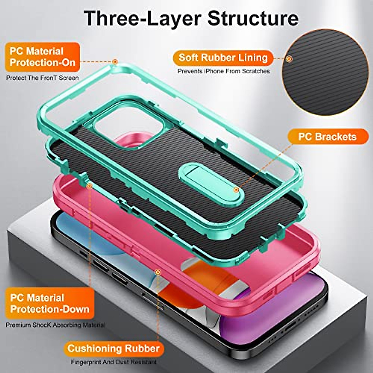 BaHaHoues for iPhone 11 Case, iPhone 11 Phone Case with Built in Kickstand,Shockproof/Dustproof/Drop Proof Military Grade Protective Cover for iPhone 11 6.1 inch (Pink/Aqua Blue)