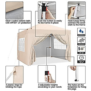 Yaheetech 10x10 Pop Up Canopy with 4 Removable Sidewalls, Portable Enclosed Instant Tent, Waterproof Outdoor Tent, Beach Sun Shelter with 4 Sandbags, 8 Stakes & 4 Ropes, Beige