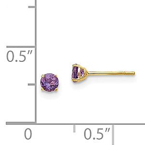 14K Yellow Gold Round Purple Amethyst 3mm Studs Gemstone Earrings February Birthstone Jewelry