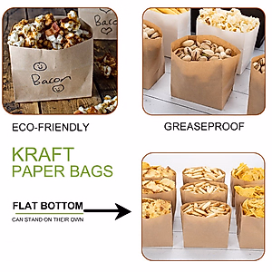 Brown Paper Bags for Snacks,50 Pack, Greaseproof Kraft Paper Bags, Recyclable, and Biodegradable, Small Brown Paper Bags For Popcorn, Cookies, Fries, Crafts, Gift Wrapping Bag in Bulk