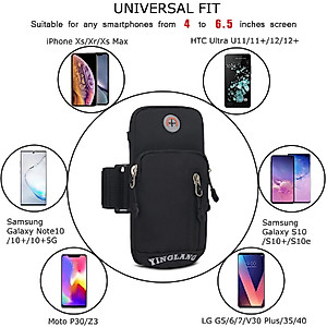 Sport Running Armband Wristband Cell Phone Holder Pouch Case Crossbody Shoulder Purse Arm Bag for iPhone 13 12 Pro Max Samsung Galaxy S21 FE S20 S22 Ultra Note 10+ Plus A03S A12 Google Pixel 6 (Black)