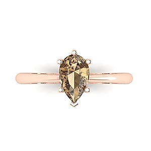 Clara Pucci 1.0 ct Pear Cut Solitaire Brown Champagne Simulated Diamond Bridal Designer Anniversary Engagement Ring Real 14k Rose Gold