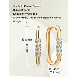 Richapex Chunky Hoop Earrings for Women 18K Gold Plated Fashion Gold Hoop Earrings Hypoallergenic Rectangle Thick Earrings with Cubic Zirconia