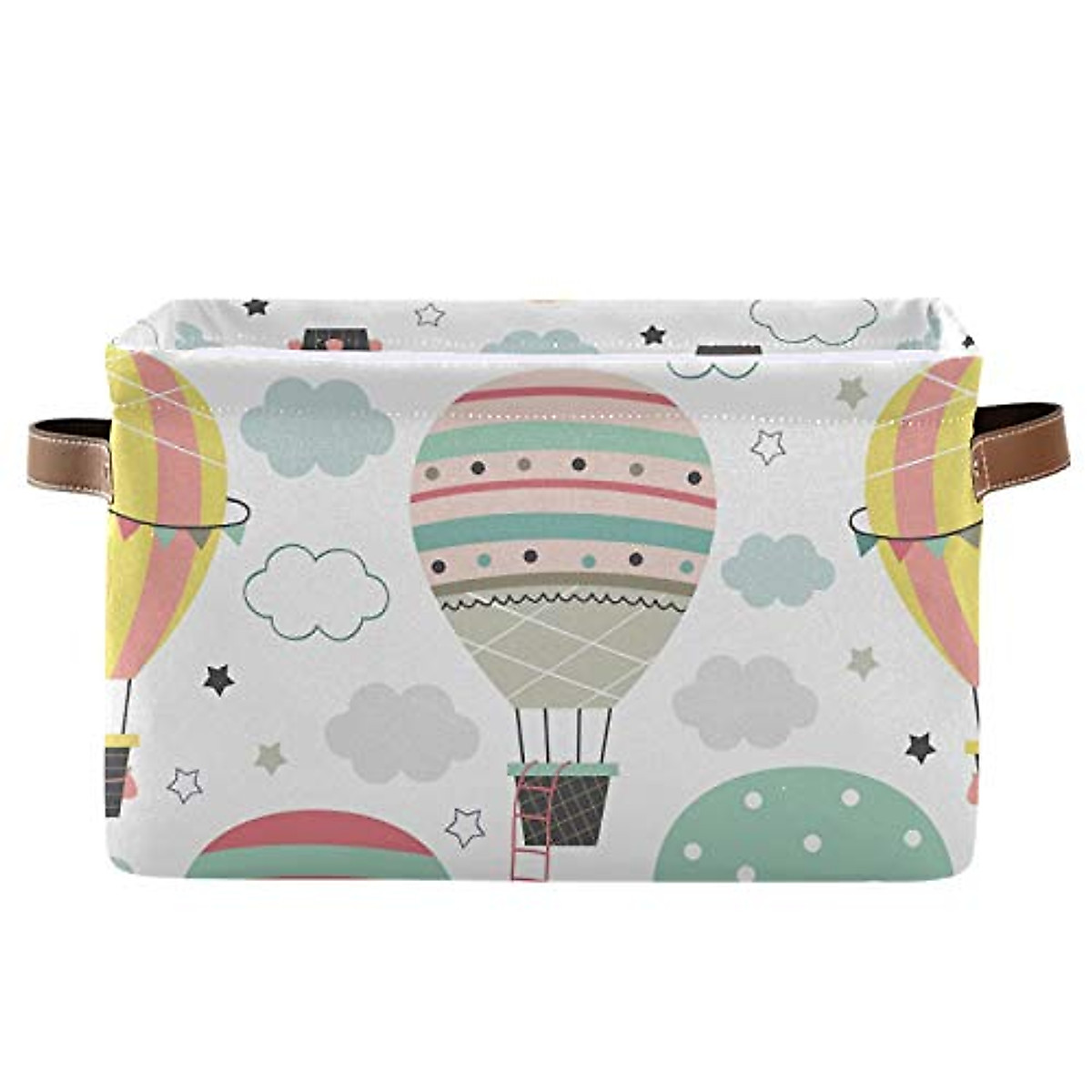 susiyo Large Foldable Storage Bin Hot Air Balloon Flying Fabric Storage Baskets Collapsible Decorative Baskets Organizing Basket Bin with PU Handles for Shelves Home Closet Bedroom Living Room-2Pack