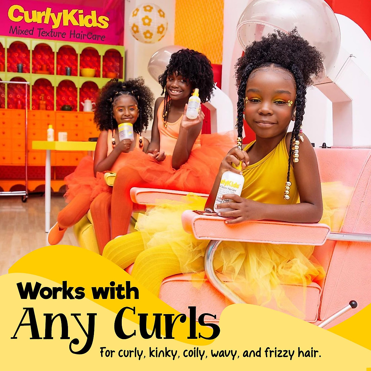 CurlyKids Super Detangling Spray | Frizz Control Hair Detangler Spray for Kids, Hair Care for Kinky, Wavy & Curly Hair, Sulfate & Paraben Free, 3 Pack