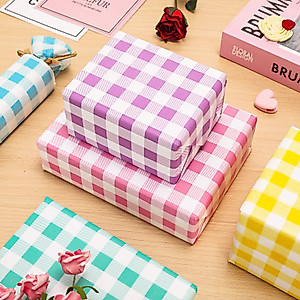 Whaline 100 Sheets Spring Pastel Tissue Paper Folded Flat Buffalo Plaid Wrapping Paper Purple Yellow Pink Green Blue Gift Tissue Paper for Home DIY Gift Bags Summer Easter Birthday Decor, 14 x 20inch