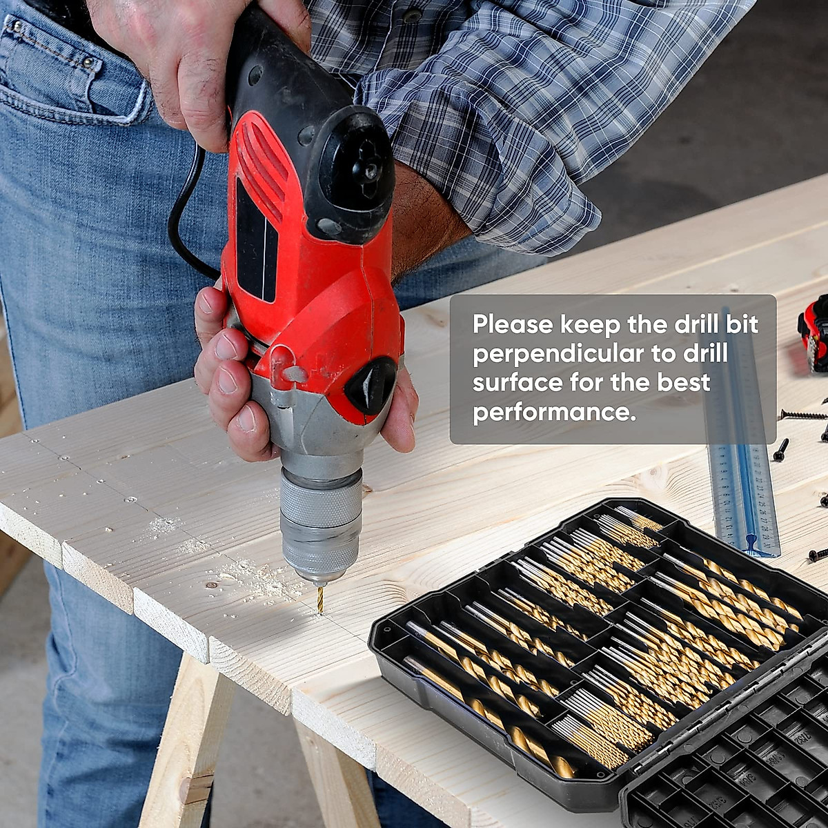 TICONN 230PCS Titanium Coated Drill Bit Set, 135 Degree Tip HSS Drill Bits Kit with Storage Case for Steel, Aluminum, Copper, Soft Alloy Steel, Wood, Plastic Size from 3/64" to 1/2"