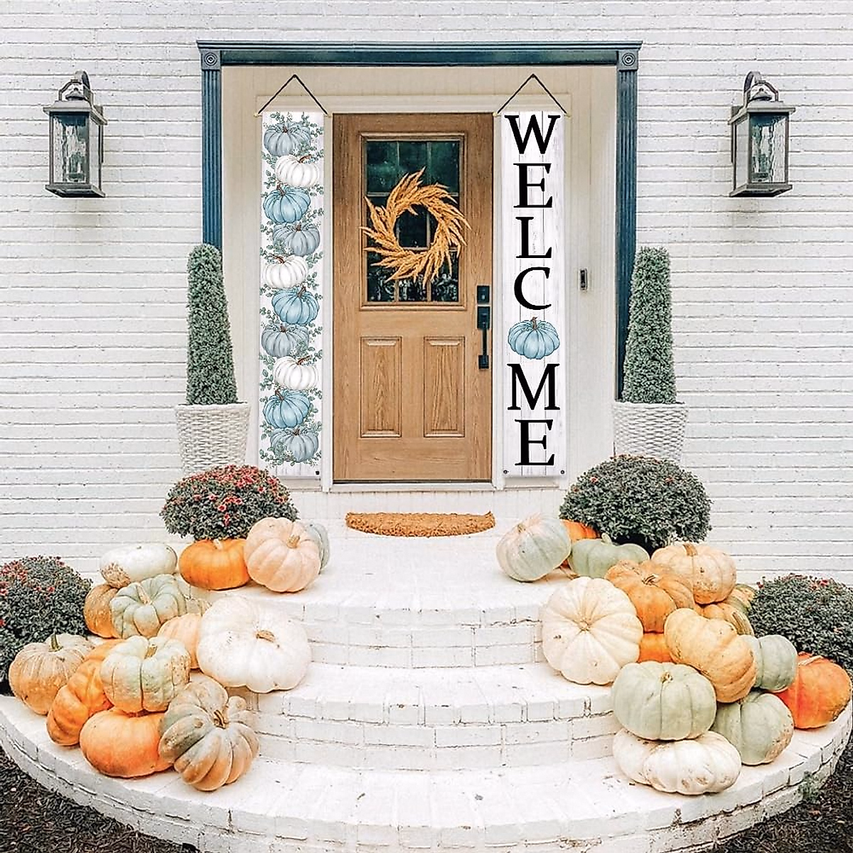 CROWNED BEAUTY Thanksgiving Pumpkin Porch Banner Sign Fall Welcome 12x70 Inch Indoor Outdoor Seasonal Hanging Front Door Farmhouse Wall Decoration CS077-12