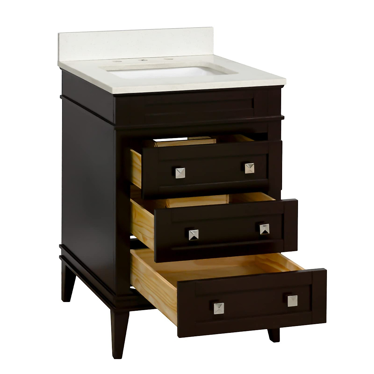 Eleanor 24-inch Bathroom Vanity (Quartz/Chocolate): Includes Chocolate Cabinet with Stunning Quartz Countertop and White Ceramic Sink