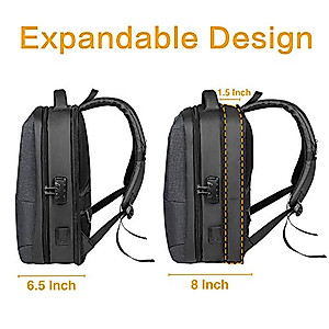 Anti Theft Hard Shell Laptop Backpack 15.6 Inch, Waterproof Expandable Business Computer Backpack with USB Charging Port and Lock for Men, Women Durable College Student Bookbag Travel Daypack, Black