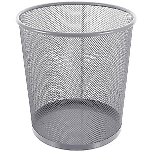 MAGICLULU Trashcan Circular Mesh Waste Paper Bin Round Trash Can Open Top Wastebasket Recycling Bins Garbage Can Waste Basket for Home Office Workspace Silver Metal Mesh Wastebasket