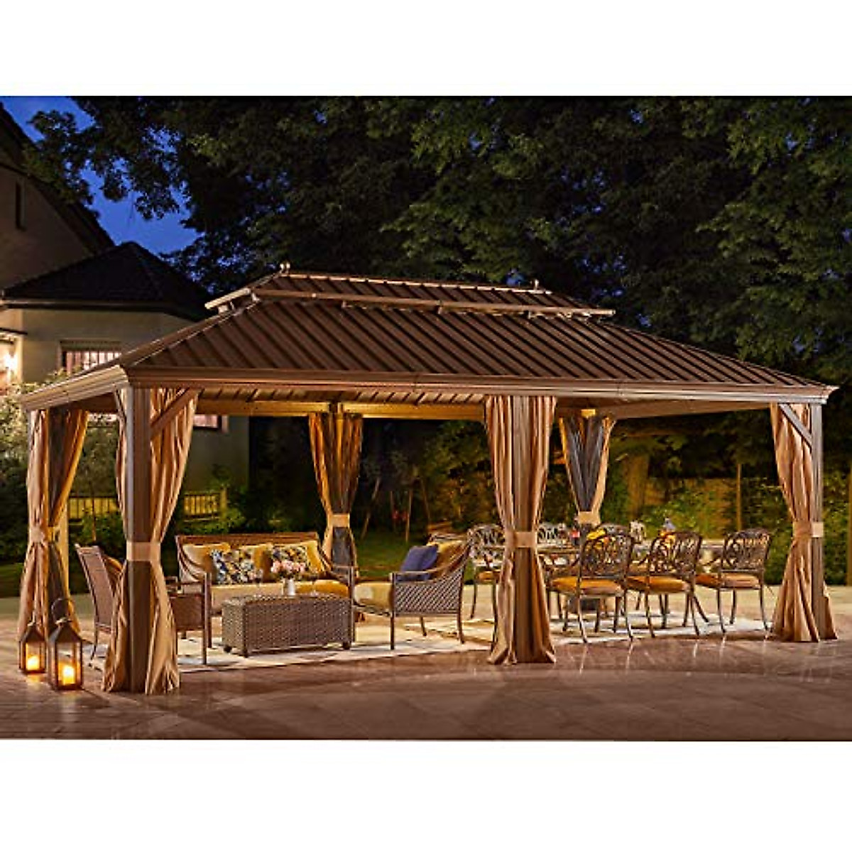 MELLCOM 12' X 20' Hardtop Gazebo, Galvanized Steel Double Vented Roof Outdoor Gazebo, Aluminum Frame Metal Gazebo with Netting and Curtains for Patios, Gardens, Lawns