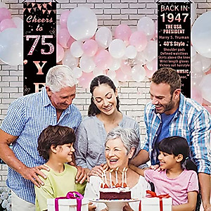 Pimvimcim 75th Birthday Decorations Back in 1947 Cheers to 75 Years Door Banner for Women, Rose Gold Happy 75 Birthday Party Porch