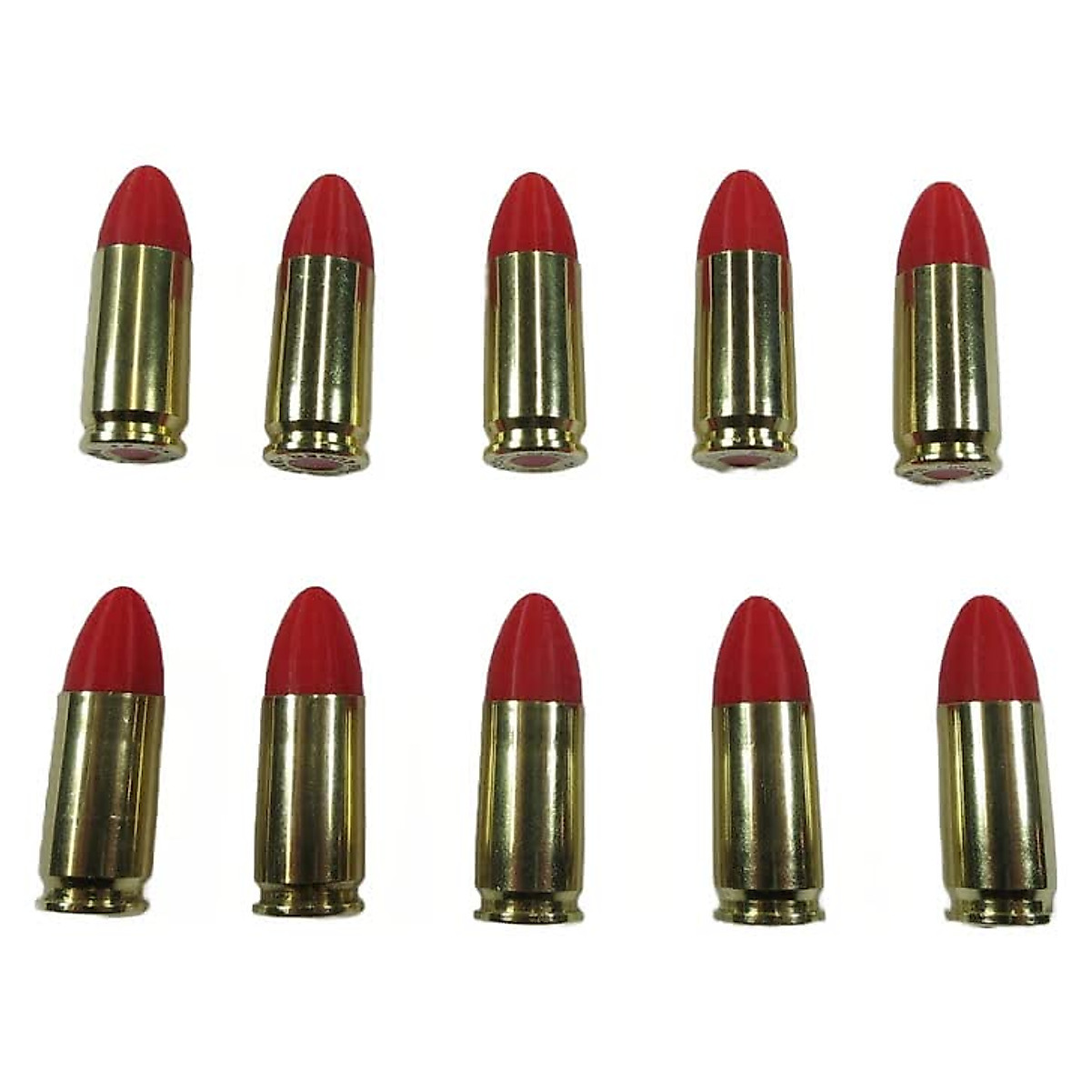 9mm Luger Snap caps - Dummy Training Rounds - Set of 10 (Red & Brass)
