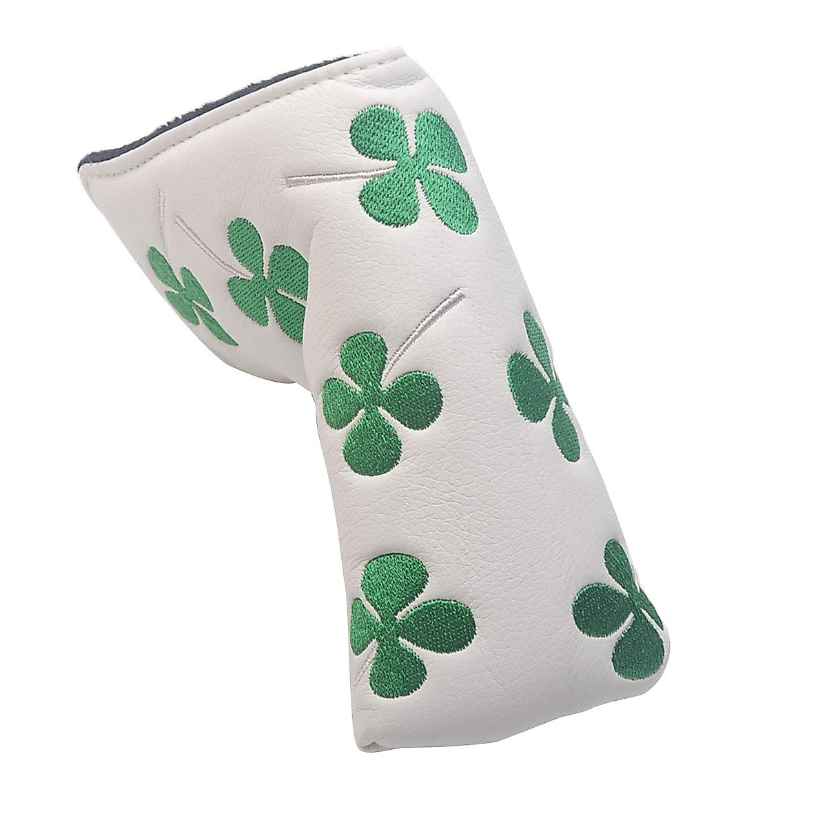 HIFROM Golf Blade Putter Head Cover headcover Shamrock Embroidered Clover Compatible with All Brands White Color