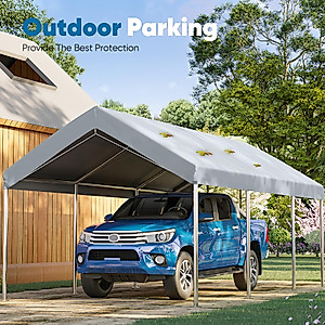 Quictent 10’x20’ Heavy Duty Carport Car Canopy Galvanized Car Boat Shelter with Reinforced Steel Cables-Silver Gray
