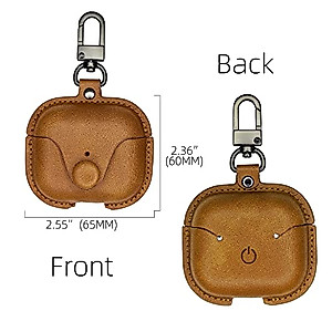 AirPods 3 Case, Airpods 3rd Leather Portable Protective Case Cover Men with Keychain Loss Prevention Clip Supports Wireless Charging Compatible with AirPods 3 2021 (Front LED Visible)