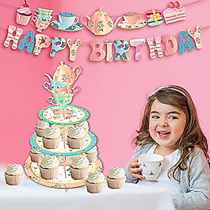 CC HOME Tea Party Cupcake Stand 3 Tier Tea Party Party Supplies Cake Stand for Kids Birthday Party Decorations Tea Party Theme Party Baby Shower Birthday Party Supplies