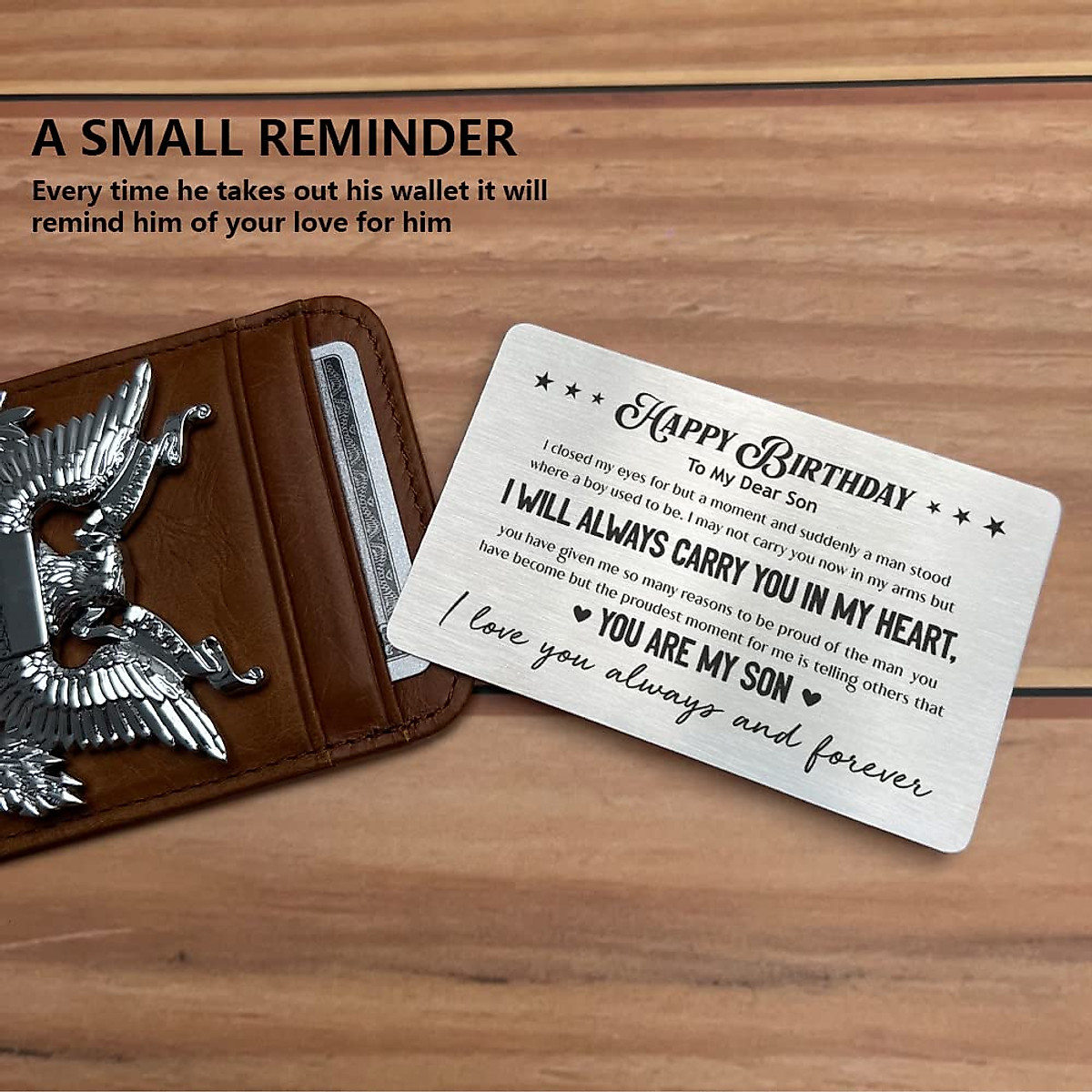 Renaissancey Son Birthday Card, Laser Engraved Wallet Card, Unique Gift for Son, Stainless Steel, 3.38"x2.13"x0.04"